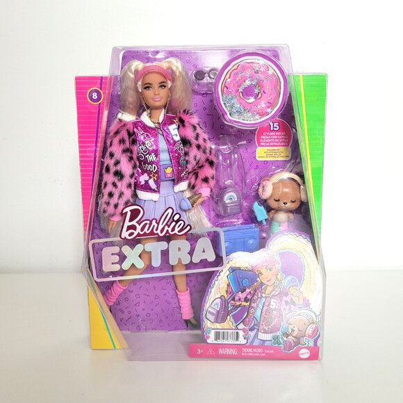 Barbie | Toys | Barbie Extra 8 Blonde Hair Doll In Varsity Jacket Bear ...